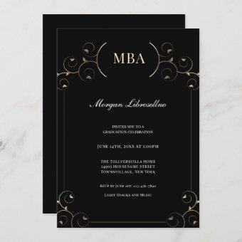 Elegant Gold Black MBA Graduation Party Invitation | Zazzle