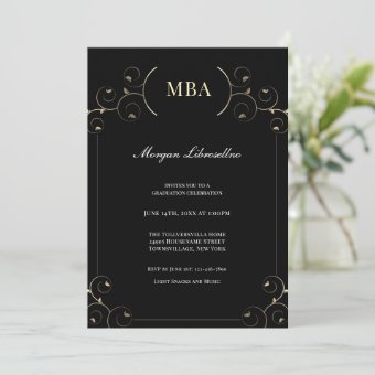 Elegant Gold Black MBA Graduation Party Invitation | Zazzle