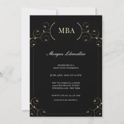 Elegant Gold Black MBA Graduation Party Invitation | Zazzle