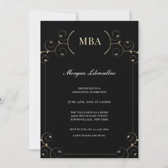 Elegant Gold Black MBA Graduation Party Invitation | Zazzle