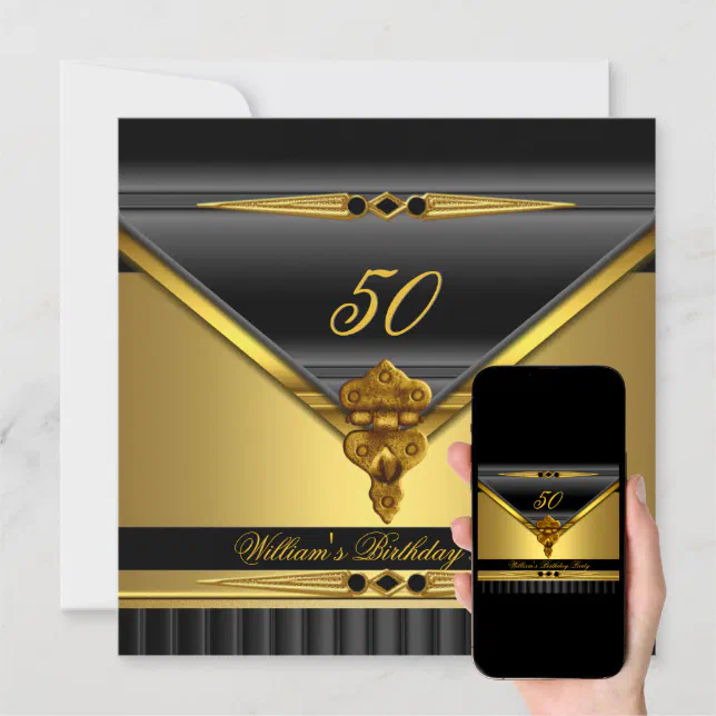 Elegant Gold Black Metal Lock Birthday Party Invitation | Zazzle