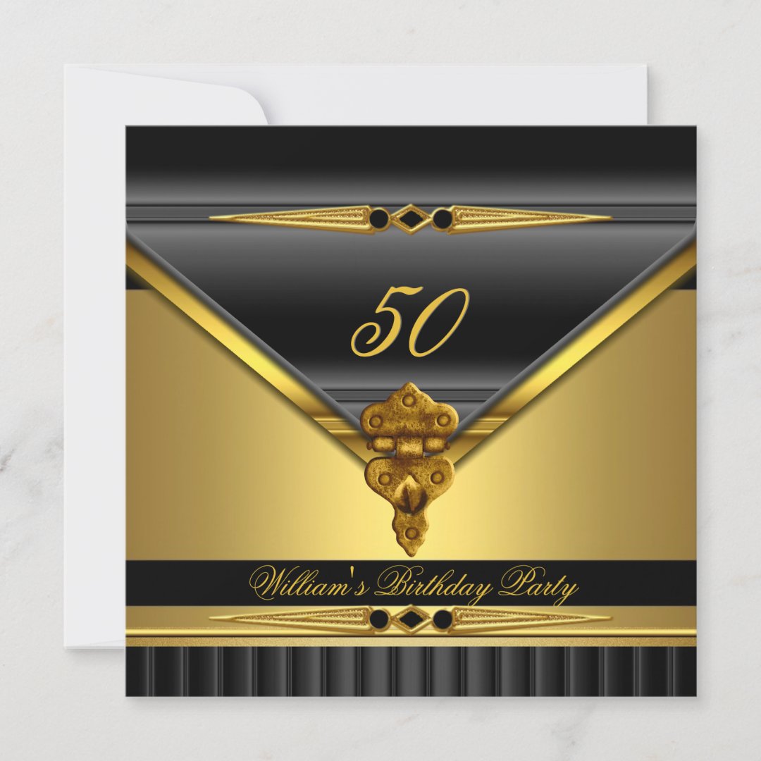 Elegant Gold Black Metal Lock Birthday Party Invitation | Zazzle