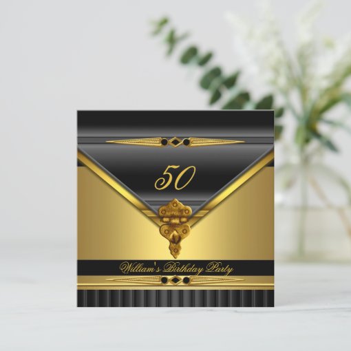 Elegant Gold Black Metal Lock Birthday Party Invitation | Zazzle