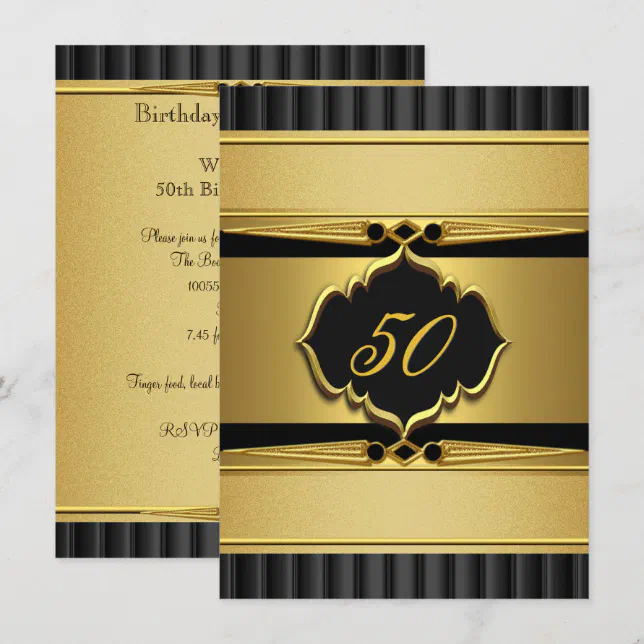 Elegant Gold Black Metal Look Birthday Party 2 Invitation | Zazzle