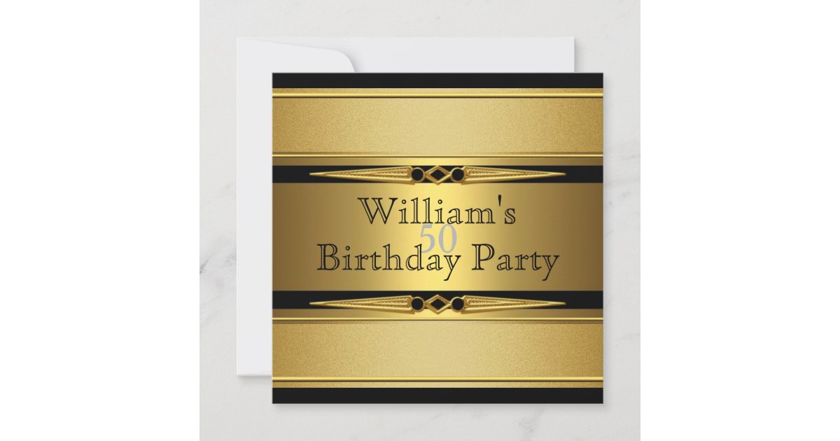 Elegant Gold Black Metal Look Birthday Party Invitation | Zazzle