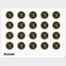 Elegant Gold Black Monogram Letter 'K' Wedding Classic Round Sticker ...