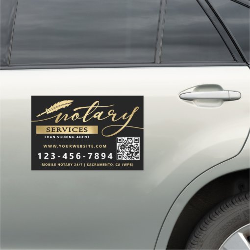 Elegant Gold & Black Notary Services QR Code Car Magnet | Zazzle