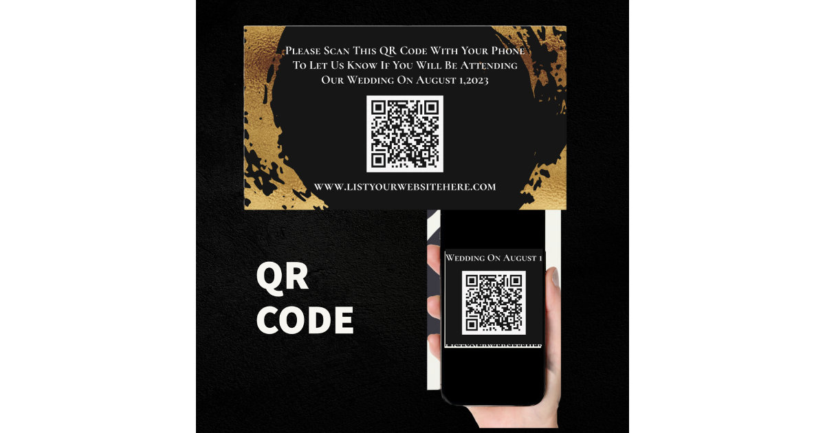 Elegant Gold Black RSVP QR Code Response Card | Zazzle