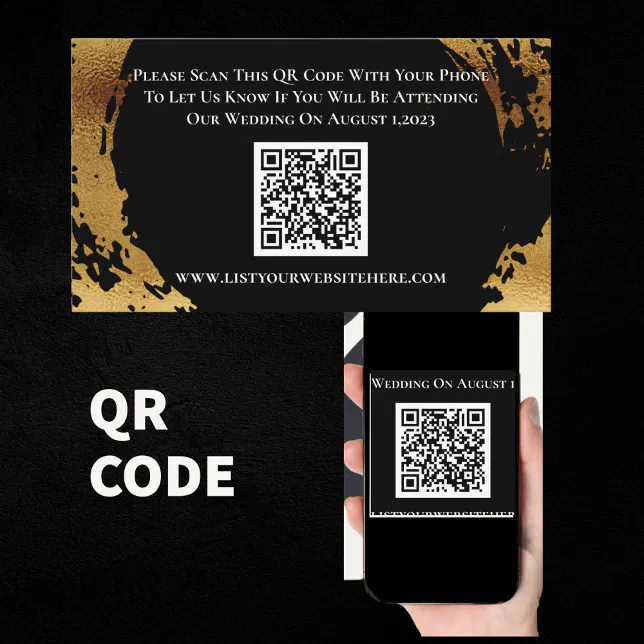 Elegant Gold Black RSVP QR Code Response Card | Zazzle