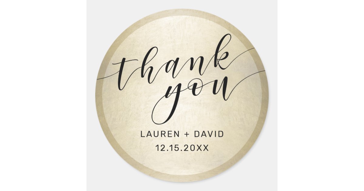 Elegant Gold Black Script Typography Wedding Classic Round Sticker | Zazzle
