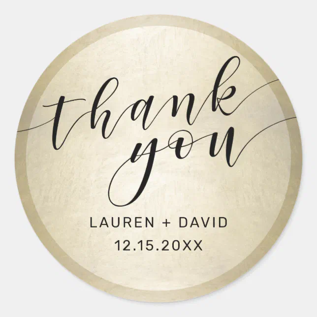 Elegant Gold Black Script Typography Wedding Classic Round Sticker | Zazzle