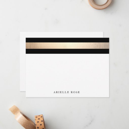 Elegant Gold Black Stripe Note Card | Zazzle