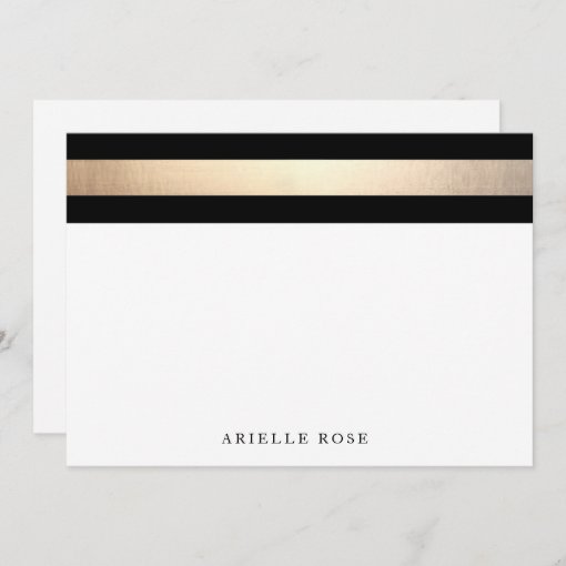 Elegant Gold Black Stripe Note Card | Zazzle