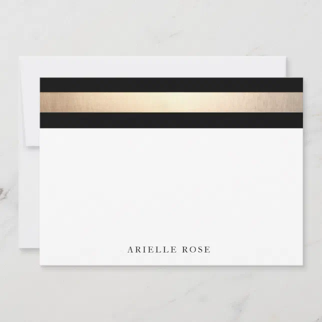 Elegant Gold Black Stripe Note Card | Zazzle