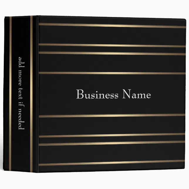 Elegant Gold Black Stripe Trim Business Binder | Zazzle