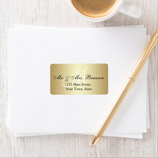 Elegant Gold Black Wedding Address Labels Monogram | Zazzle