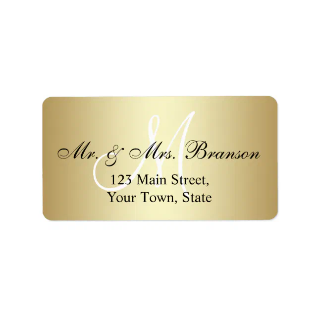 Elegant Gold Black Wedding Address Labels Monogram | Zazzle