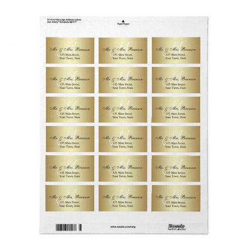 Elegant Gold Black Wedding Address Labels Monogram | Zazzle