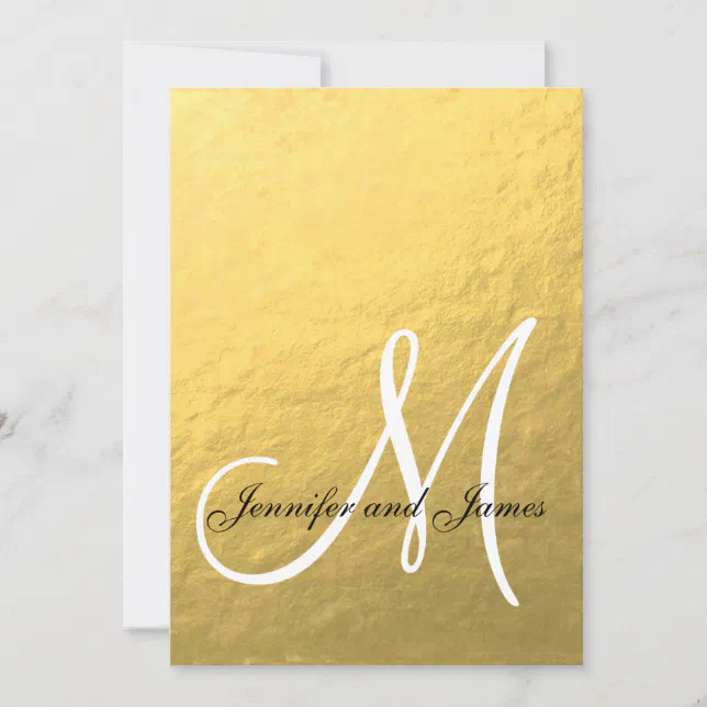 Elegant Gold Black Wedding Invitation Initial | Zazzle
