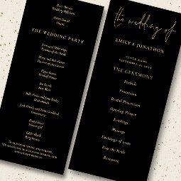 Elegant Gold Black Wedding Program | Zazzle