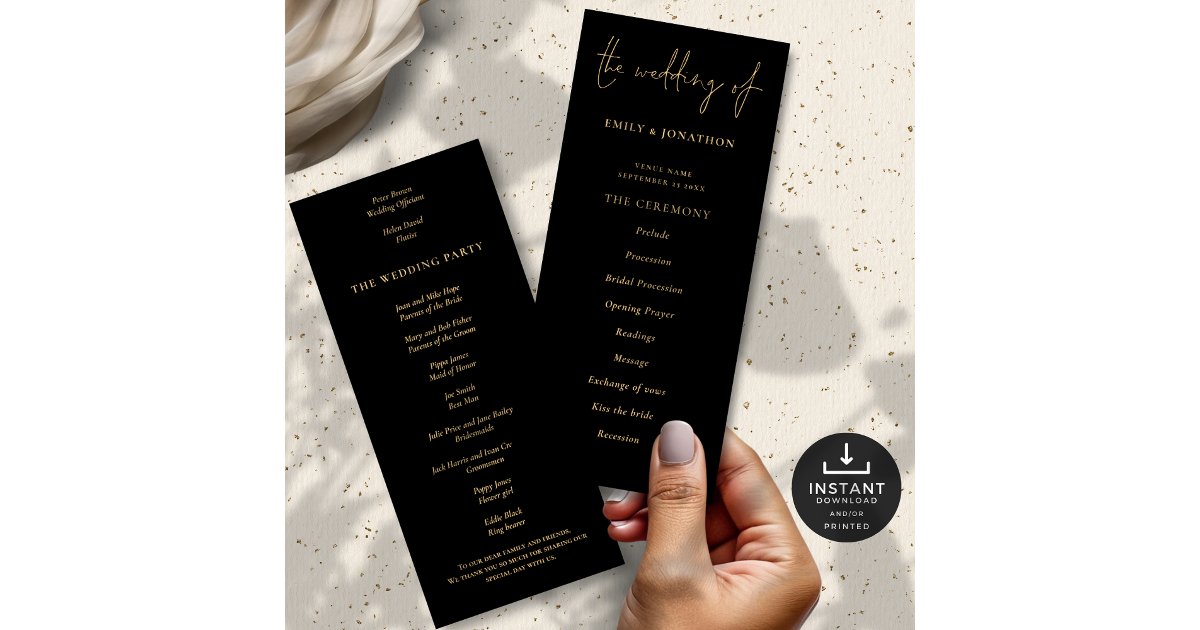 Elegant Gold Black Wedding Program | Zazzle