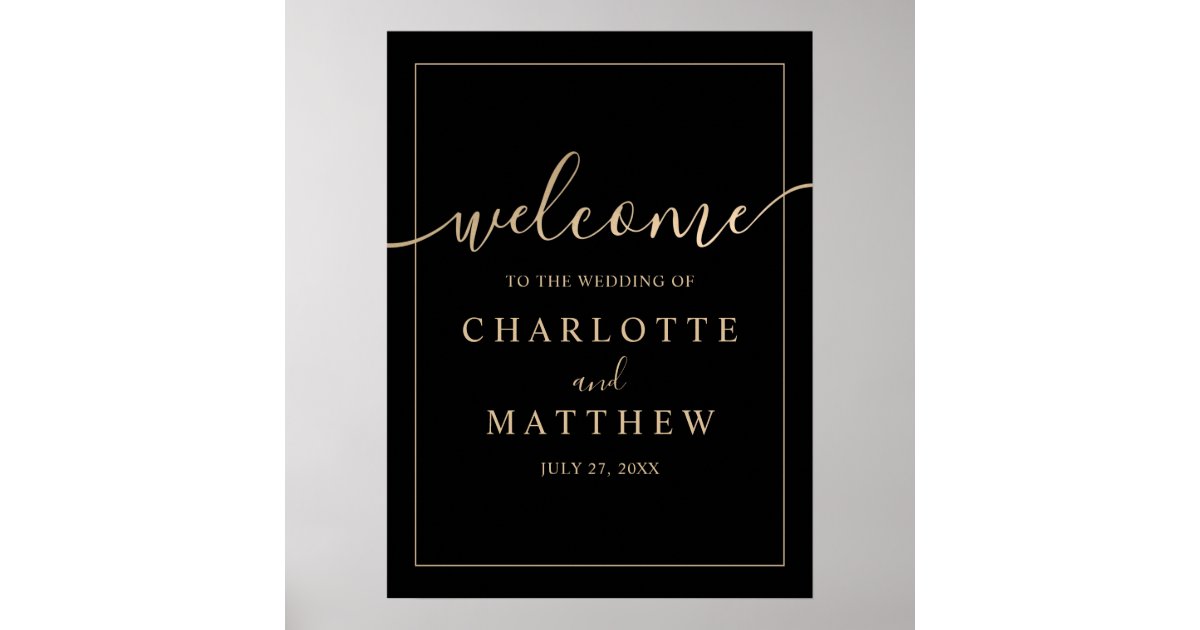 Elegant Gold & Black Welcome Wedding Poster | Zazzle