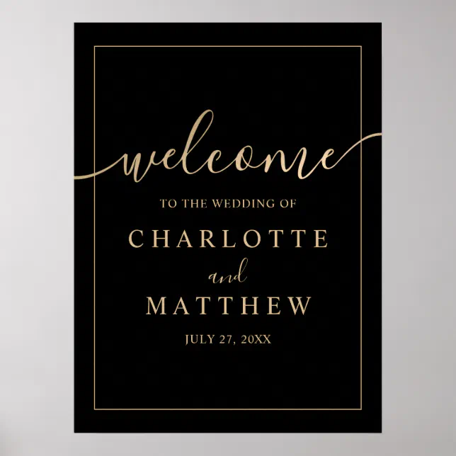 Elegant Gold & Black Welcome Wedding Poster | Zazzle