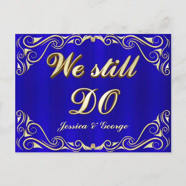 Elegant Gold Blue Anniversary Invitation Postcard | Zazzle