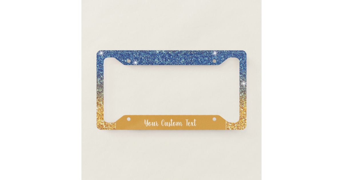 Elegant Gold Blue Glitter Sparkle Personalized License Plate Frame | Zazzle