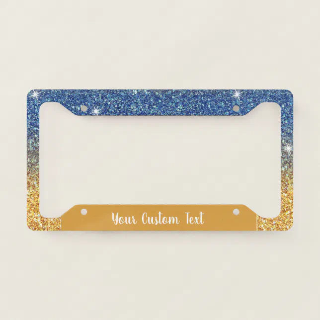 Elegant Gold Blue Glitter Sparkle Personalized License Plate Frame | Zazzle