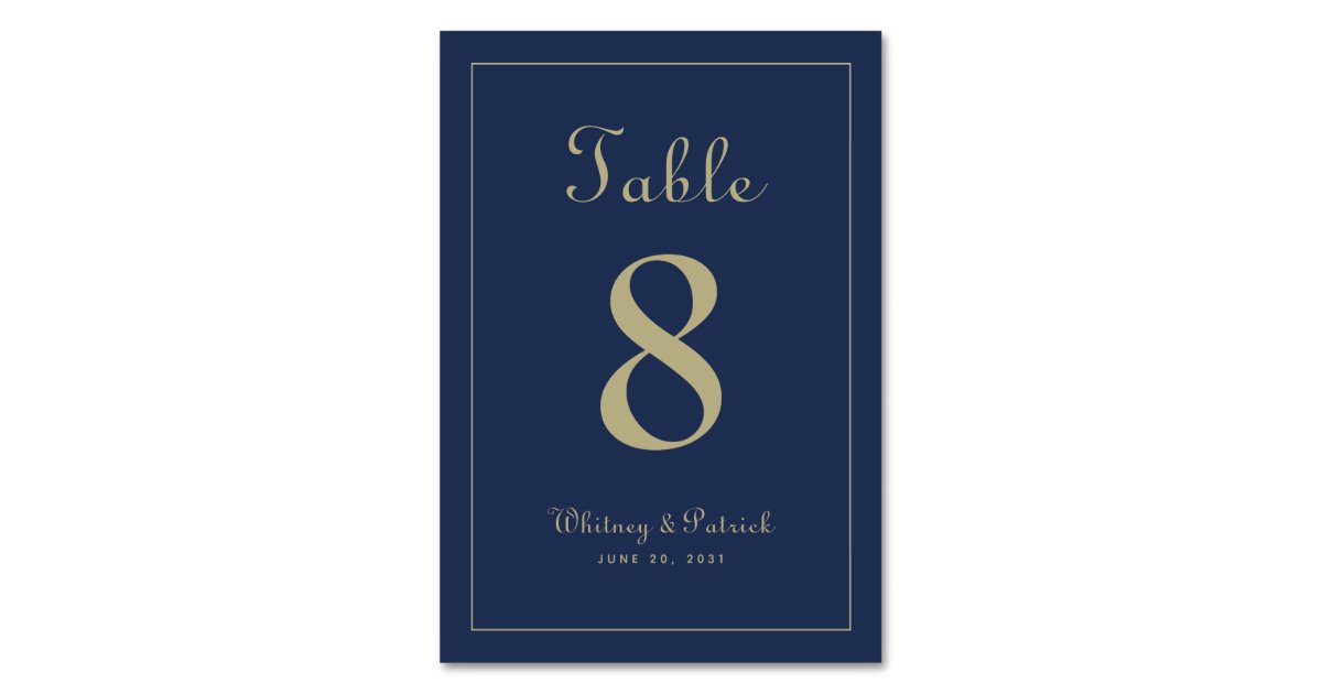 Elegant Gold Blue Wedding Reception Formal Dinner Table Number | Zazzle