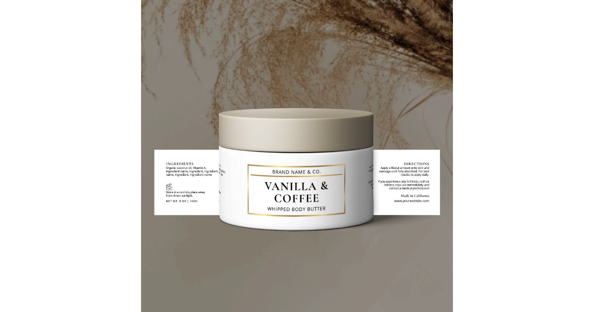 Elegant Gold Body Butter Jar Ingredients Label | Zazzle