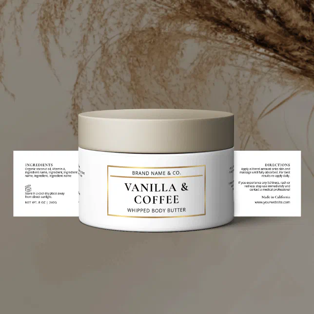 Elegant Gold Body Butter Jar Ingredients Label | Zazzle