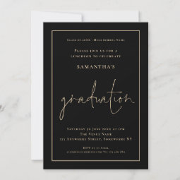 Elegant Gold Border Black Grad Luncheon Graduation Invitation | Zazzle