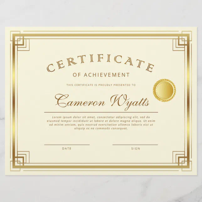 Elegant Gold Border Certificate Achievement Award Flyer | Zazzle