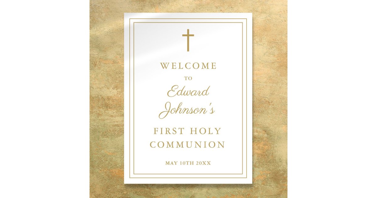 Elegant Gold Border Holy Communion Welcome Sign | Zazzle