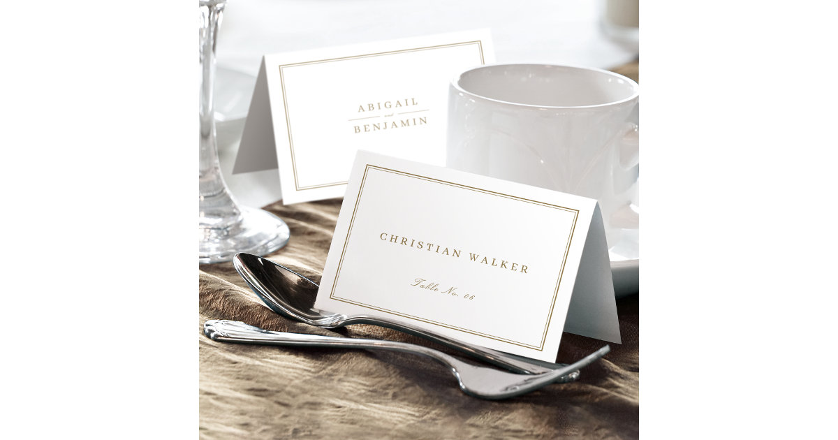 Elegant Gold Border Minimalist Foldable Place Card | Zazzle