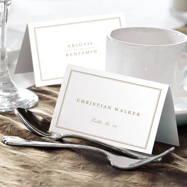 Elegant Gold Border Minimalist Foldable Place Card | Zazzle