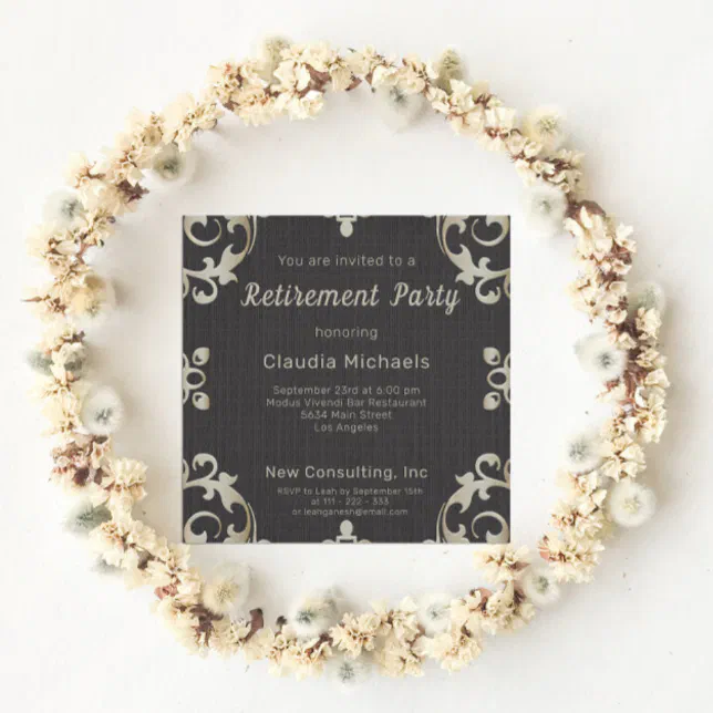 Elegant Gold Border On Black Retirement Party Invitation | Zazzle