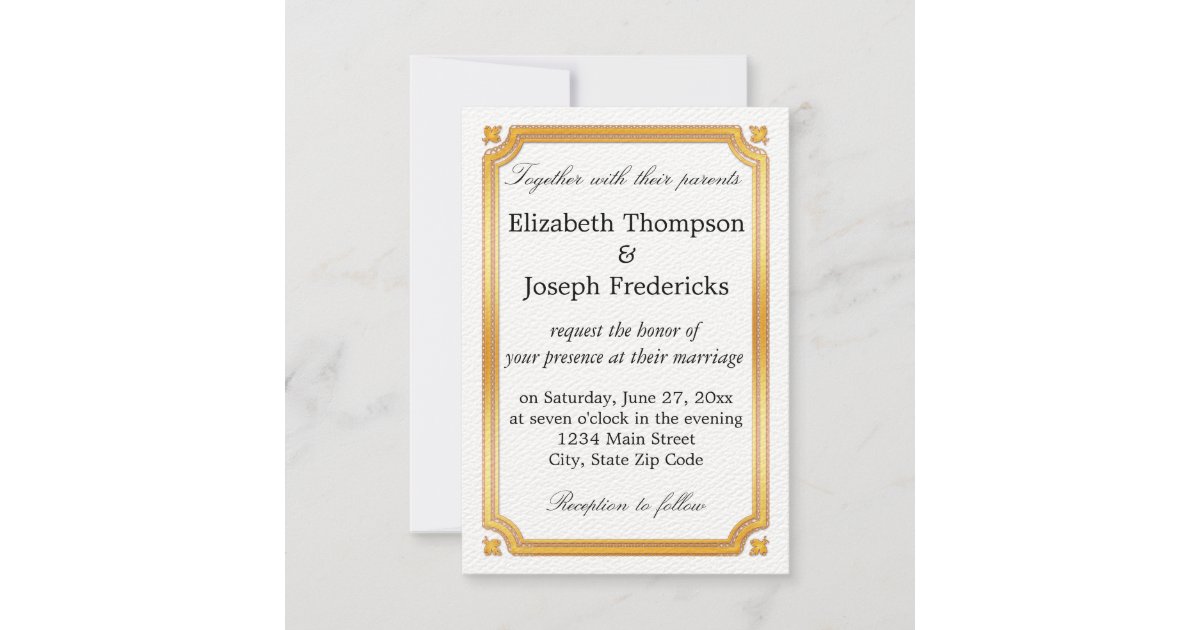 Elegant Gold Border Wedding Invitation | Zazzle