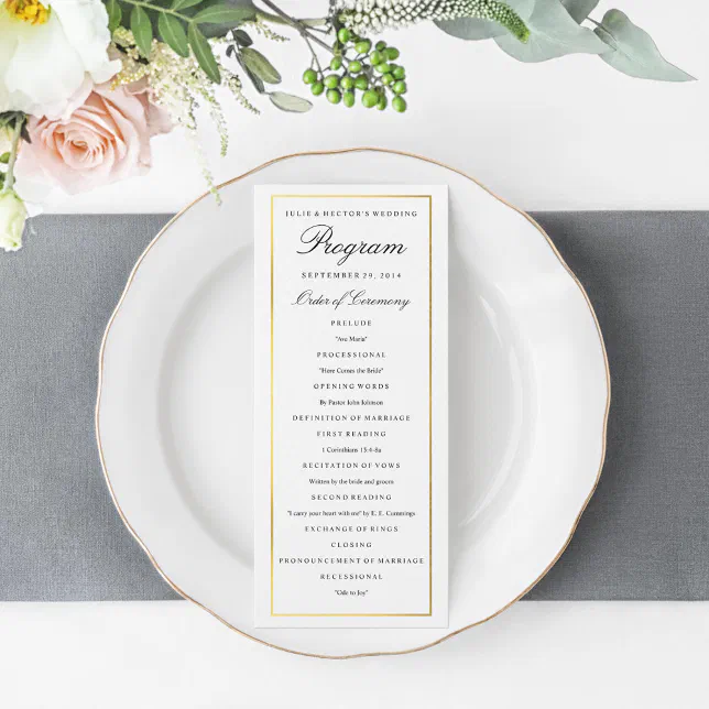 Elegant Gold Border Wedding Program Template | Zazzle