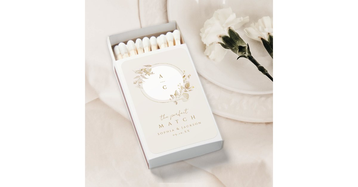 Elegant Gold Botanical Floral Wedding Monogram Matchboxes | Zazzle