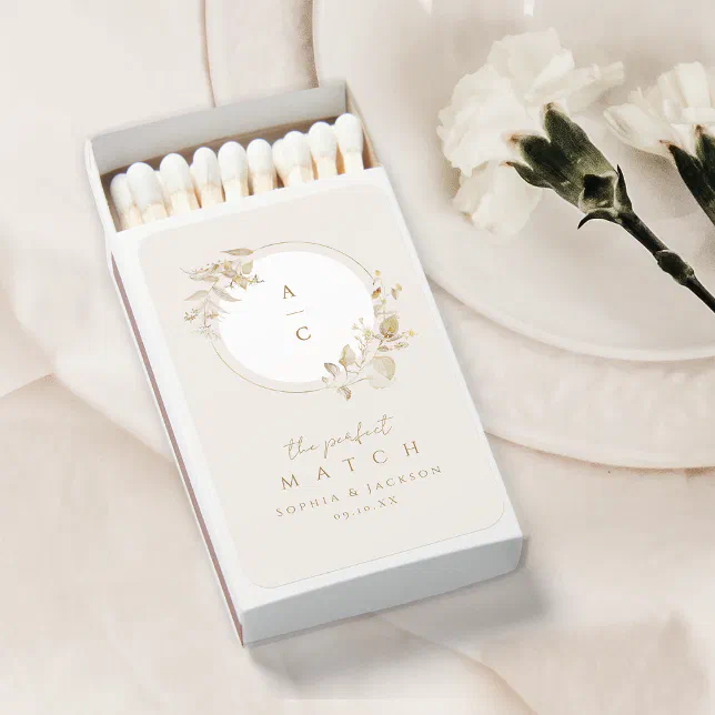 Elegant Gold Botanical Floral Wedding Monogram Matchboxes | Zazzle