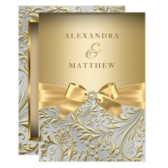 Elegant Gold Bow Golden Leaf Wedding Invitation | Zazzle.com