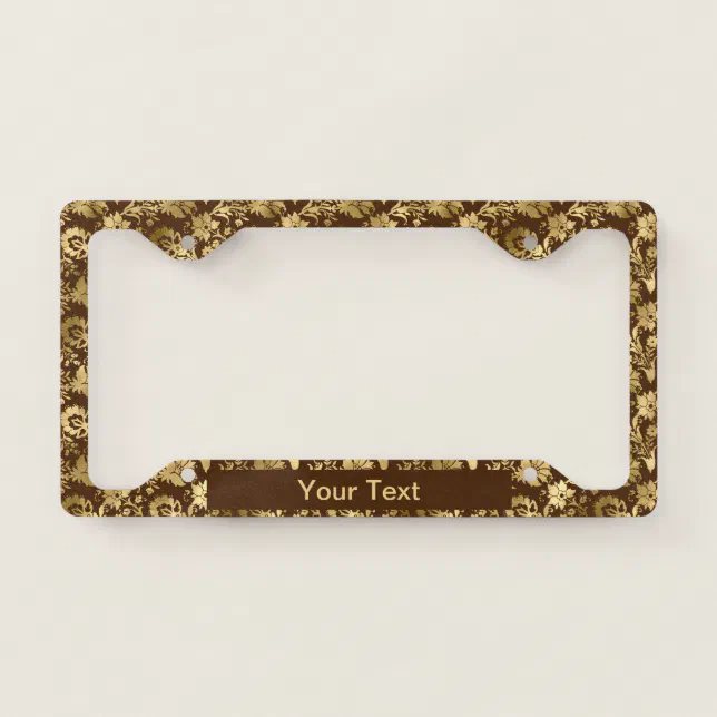 Elegant Gold Brown Floral Personalized License Plate Frame | Zazzle