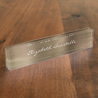 Elegant Gold Brushed Metal Foil Handwriting Desk Name Plate | Zazzle