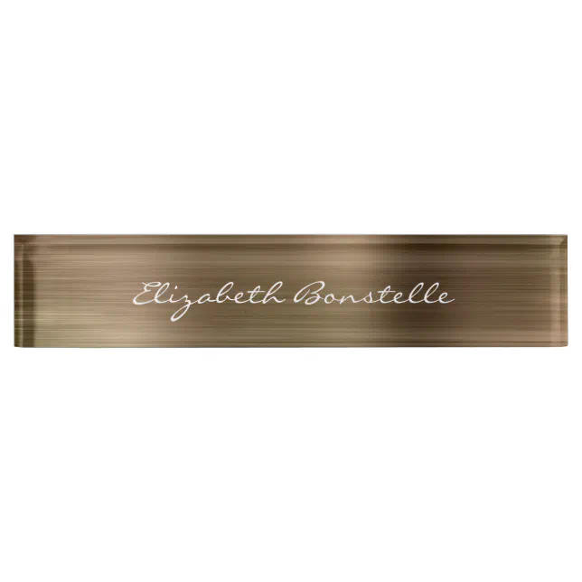 Elegant Gold Brushed Metal Foil Handwriting Desk Name Plate | Zazzle