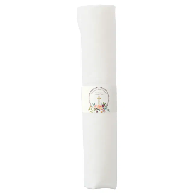 Elegant Gold Burgundy Floral Baby Christening Napkin Bands | Zazzle