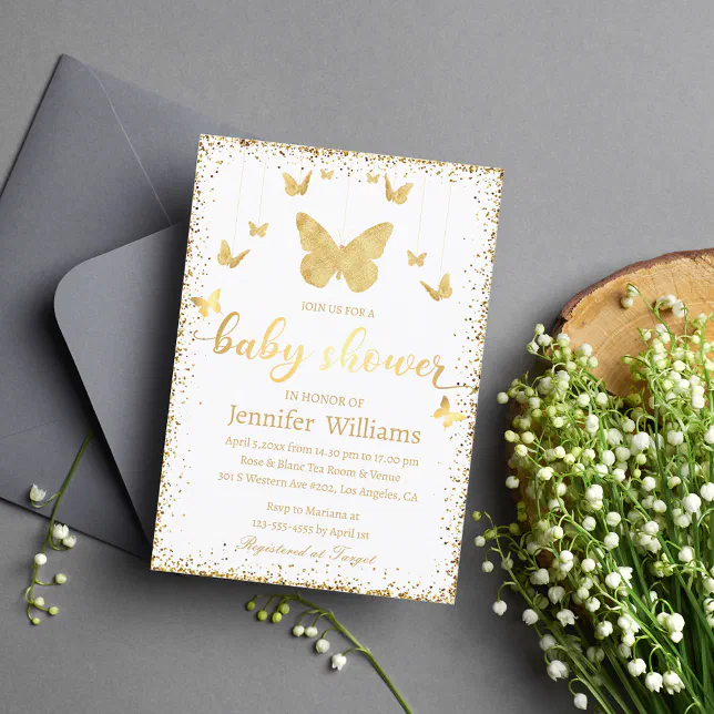 elegant gold butterflies luxury baby shower invitation | Zazzle