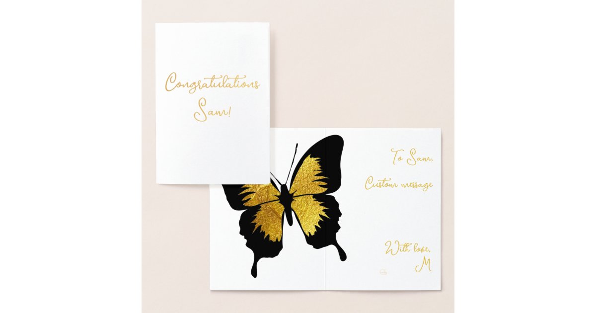ELEGANT GOLD BUTTERFLY GOLDEN CONGRATULATIONS FOIL CARD | Zazzle